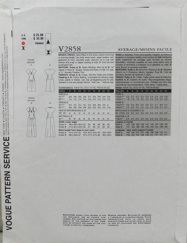 Vogue V2858 "Vintage Model" Original 1944 Design sewing pattern